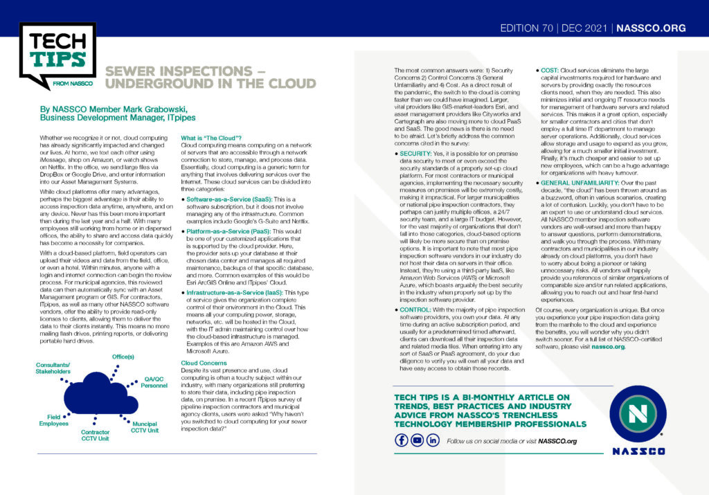 SEWER INSPECTIONS – UNDERGROUND IN THE CLOUD - NASSCO